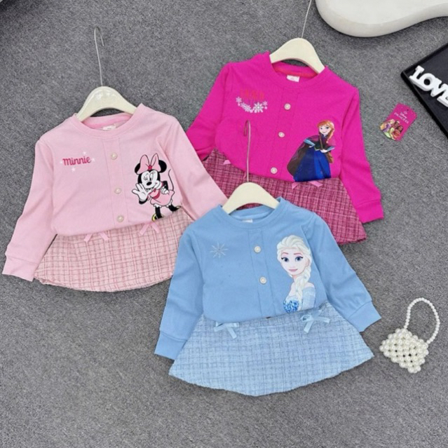 DisneyFrozen Elsa/Anna/Minnie Longsleeves Tweed Set | Shopee Philippines