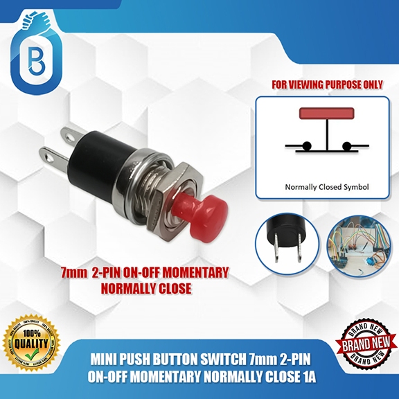 MINI PUSH BUTTON SWITCH 7mm 2-PIN ON-OFF MOMENTARY NORMALLY CLOSE 1A, 1 ...