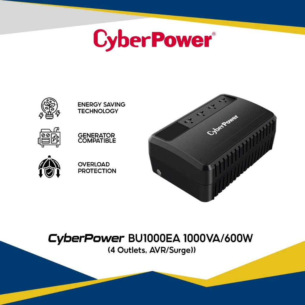 CyberPower UPS 1000VA/630W (BU1000EA, 4 Outlets, AVR/Surge) | Shopee ...