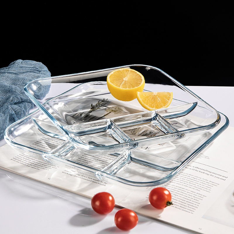 8009P/8010P Divided glass plate with vinegar sauce dumpling plate ...