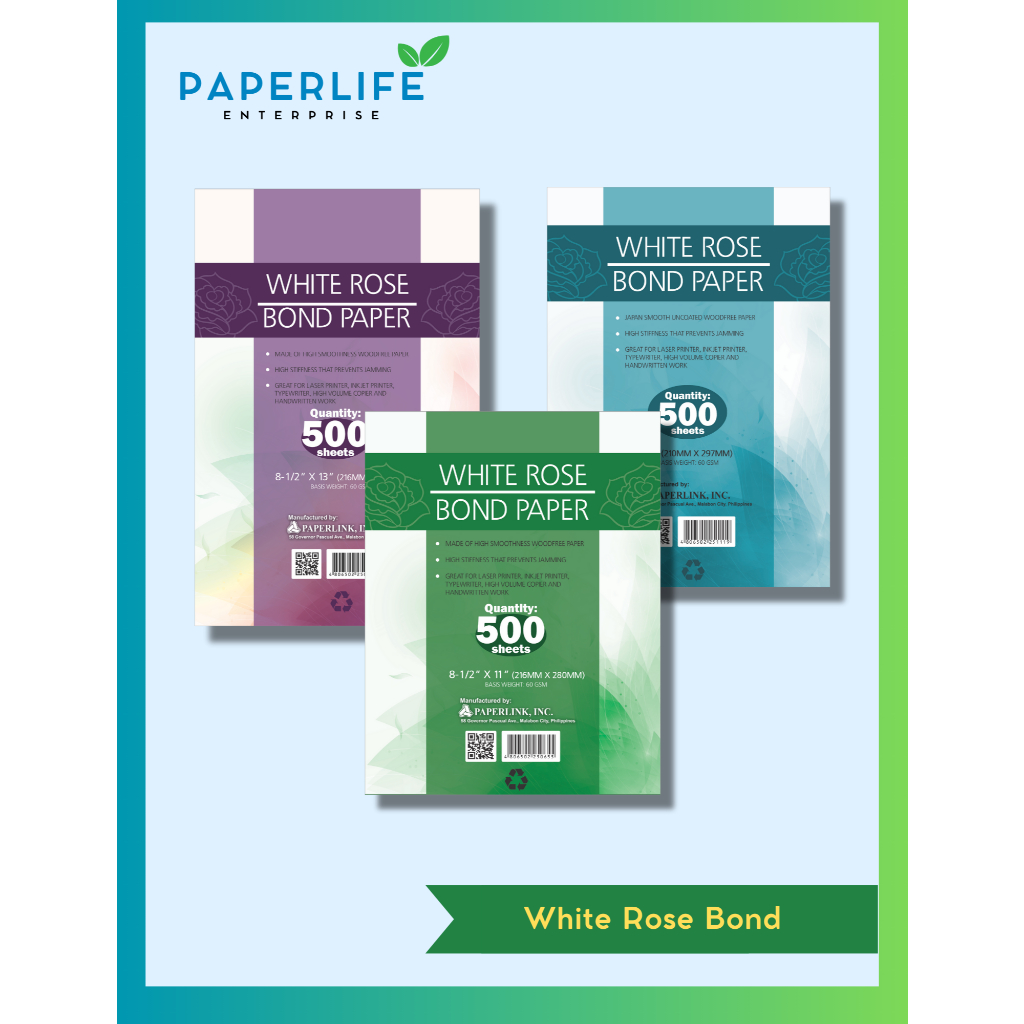 WHITE ROSE Bond Paper 60gsm Short,/Long/A4 500sheets | Shopee Philippines