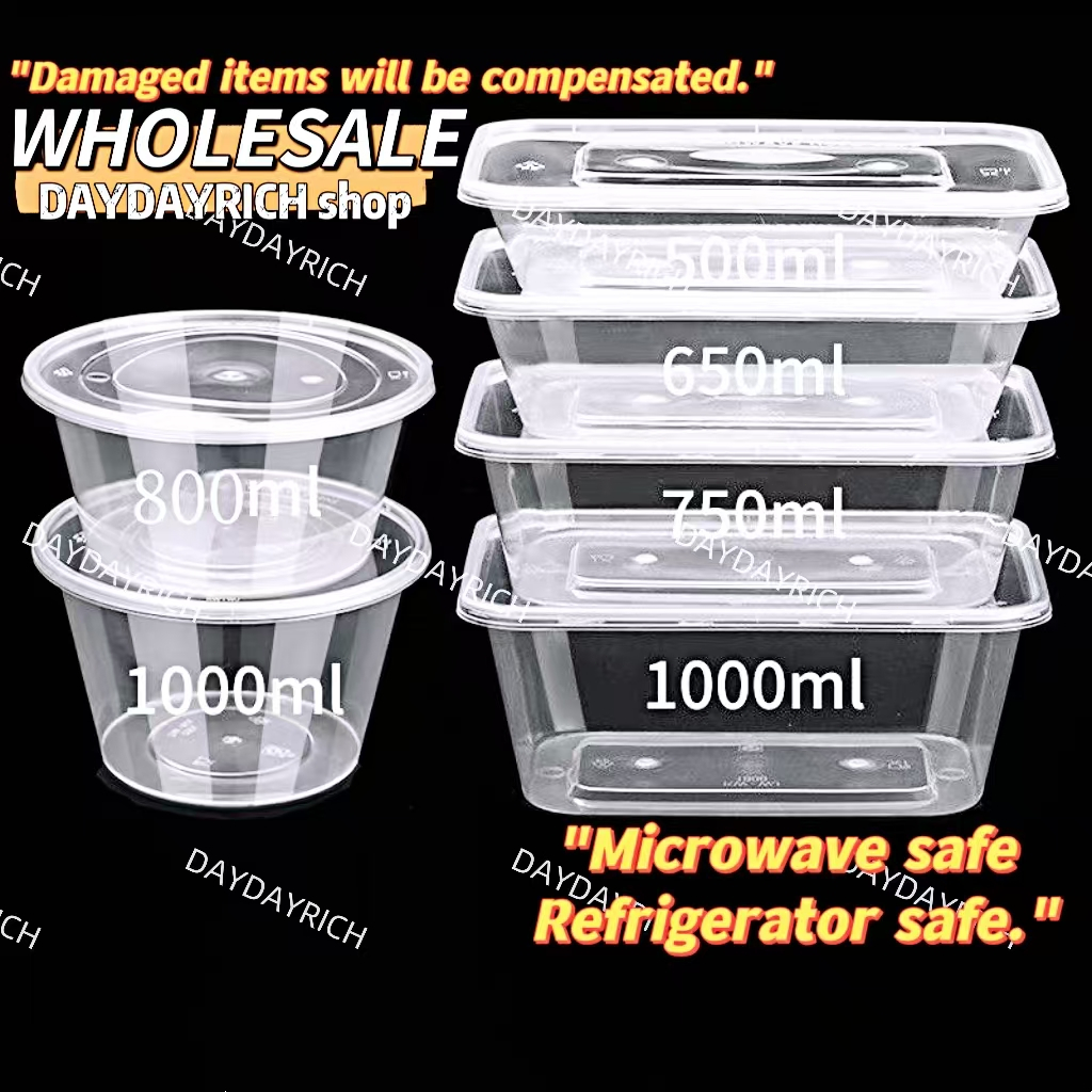 Lunch box Round container with lid plastic rectangular takeaway ...