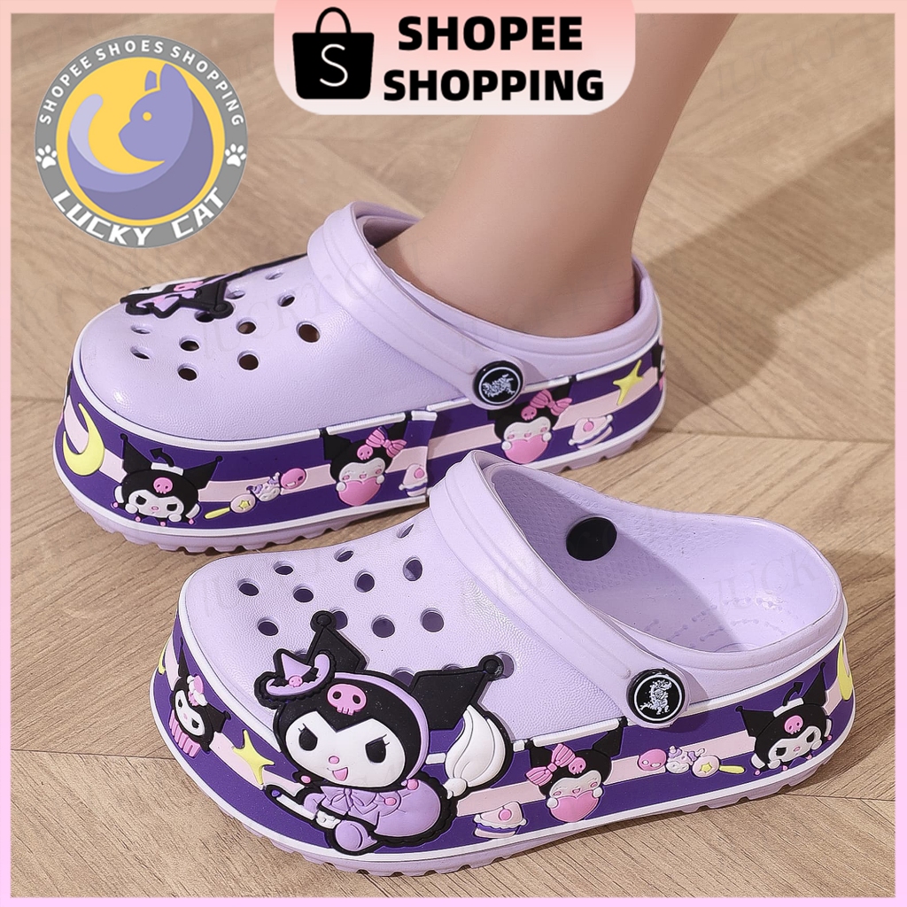 COD Kuromi Cartoon Crocs Sandals for Kids Girls Round Toe Soft Soled ...