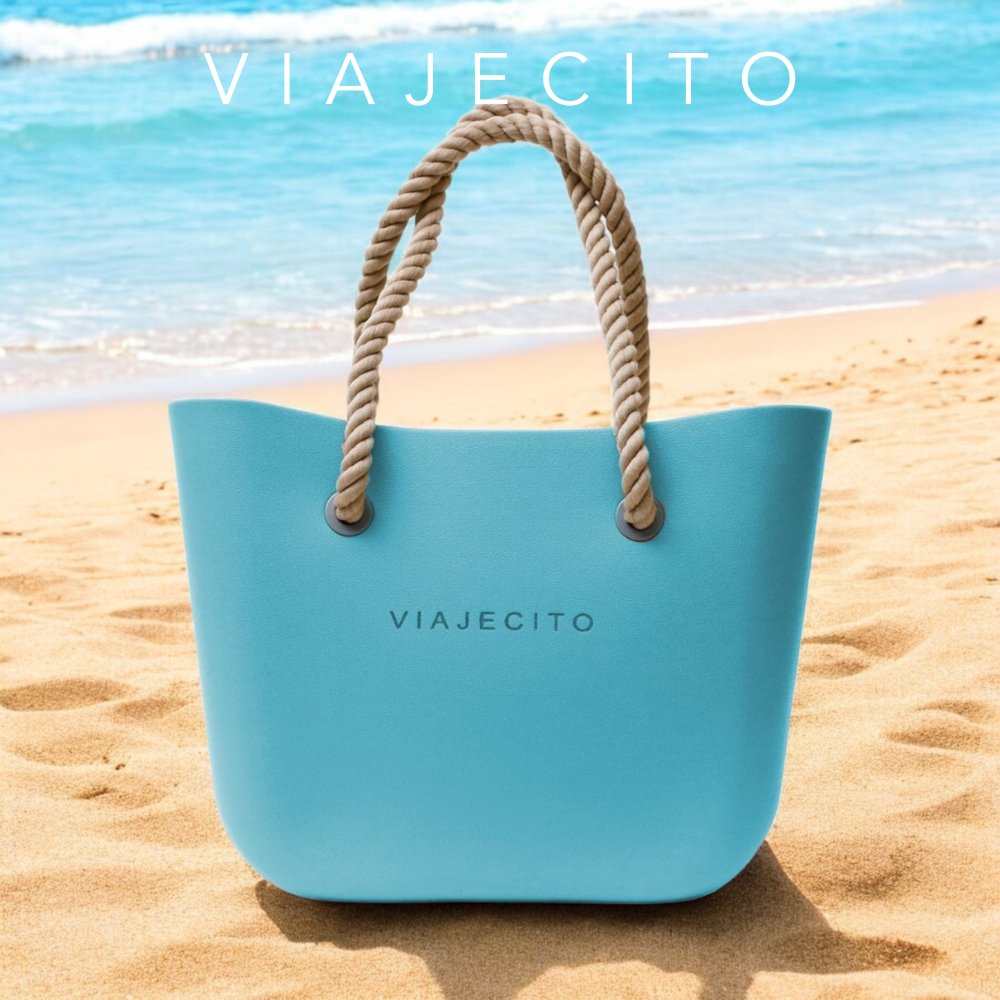 Viajecito Standard Beach Tote Sky Blue with Natural Lining & Natural ...
