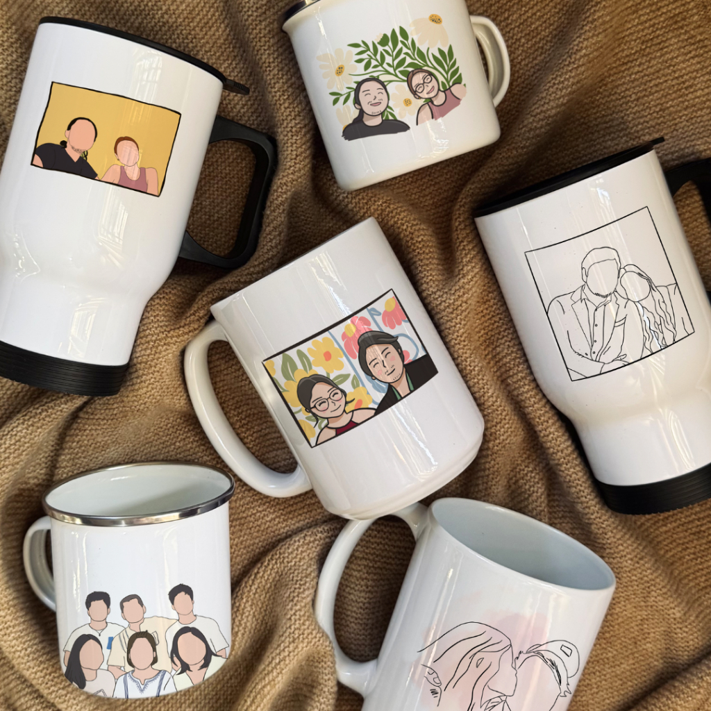 Cartoon and Line Art Mugs | Customized/Personalized Faceless Portrait ...