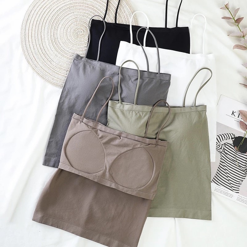 Summer Padded Bra Tops Ice Silk Camisole Women's Tank Tops Seamless ...