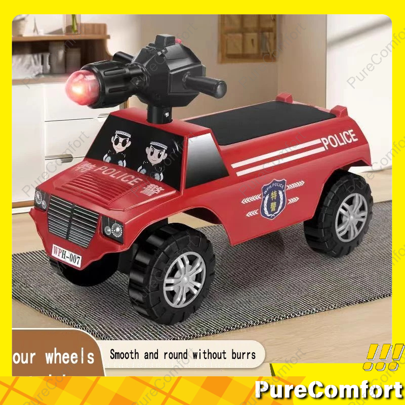 PureComfort Sturdy Police Car Toy for Kids Rechargeable Ride On with ...