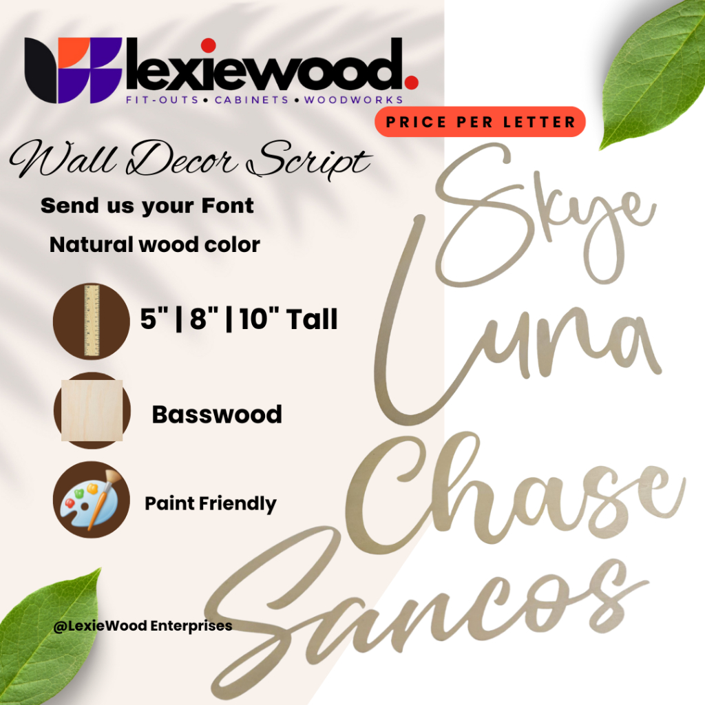 Wall Decor Script 6mm Thick - Price Per Wooden Letter - Personalized ...