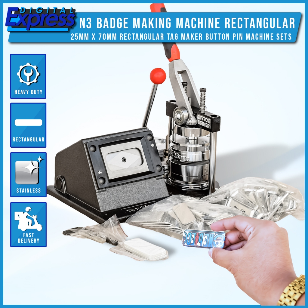 N3 Badge Making Machine 25mm x 70mm | Rectangle Name Tag Maker | Button ...