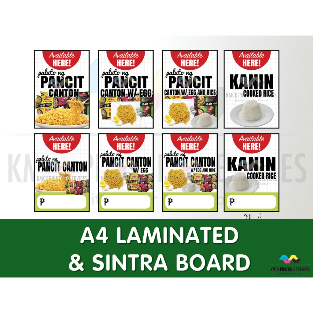 Available Here PALUTO NG PANCIT CANTON WITH RICE AND EGG Signages ...