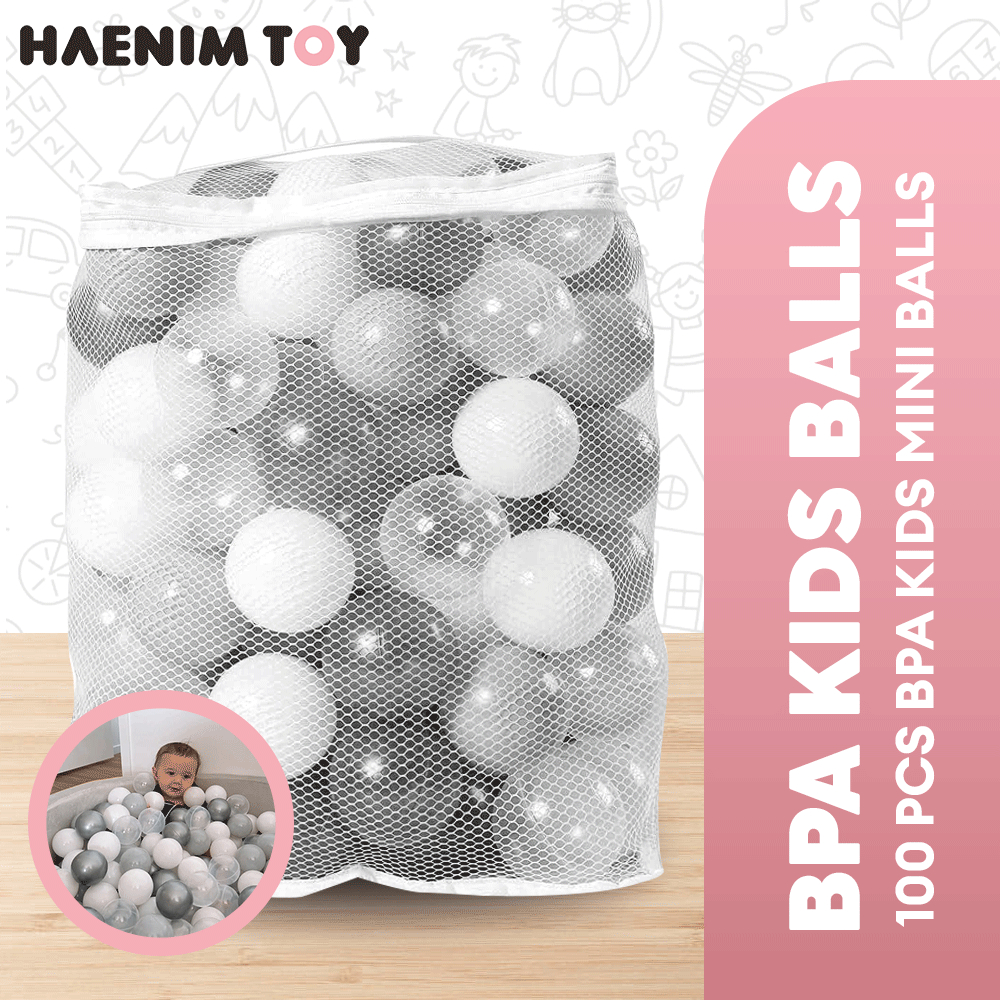 Haenim Toy - BPA FREE pool balls for kids, 7cm big, 100pcs/bag, Gray ...
