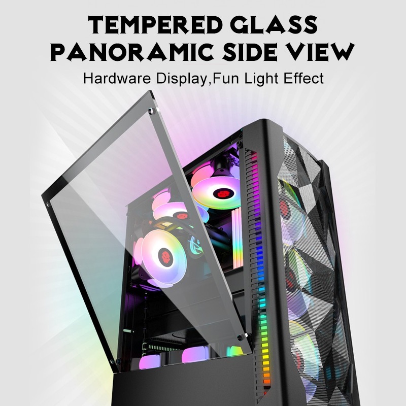 INPLAY Pc Case with Fans Computer Gaming Desktop Matx Table Tempered ...