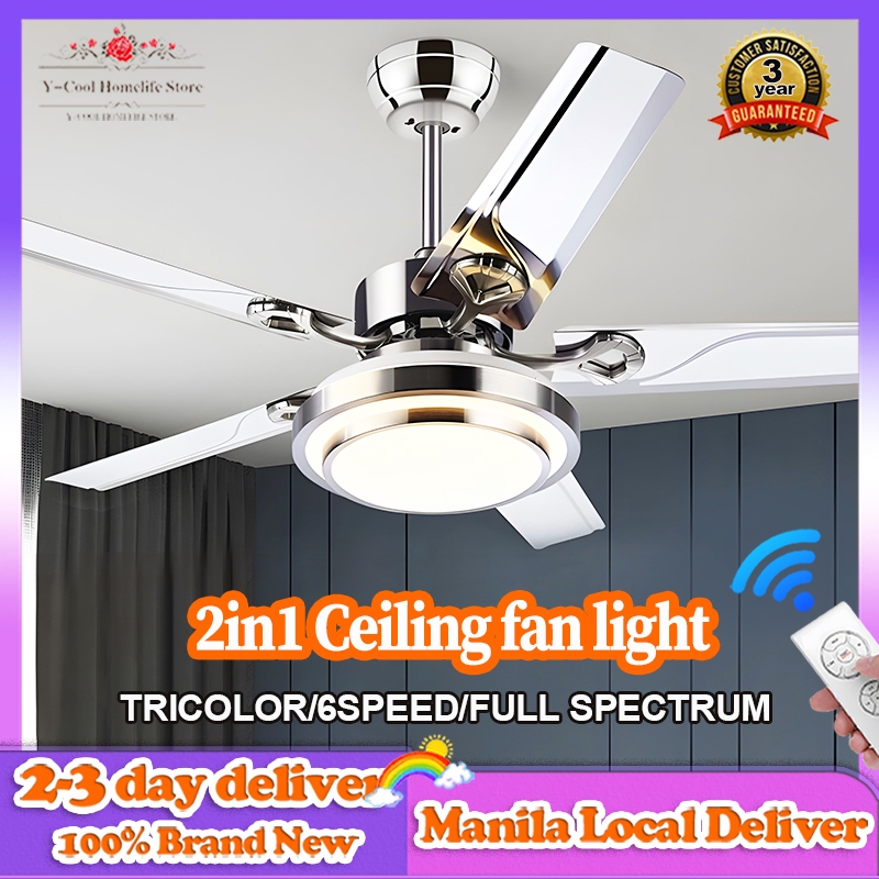 Stainless Steel Ceiling Fan With Light Big Size Nordic Industrial Led ...