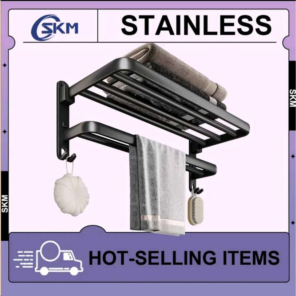 aluminum towel rack double-layer folding towel rack punch-free wall ...