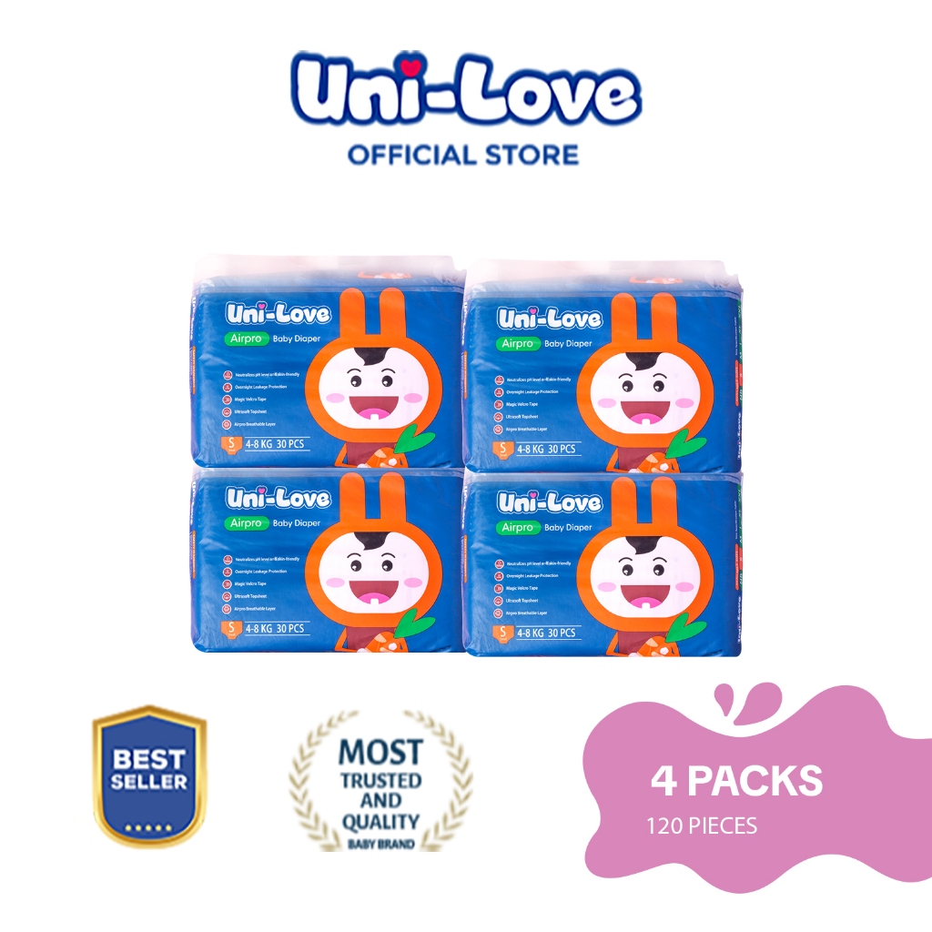 UniLove Airpro Baby Diaper 30's (Small) Pack of 4 - Hypoallergenic ...
