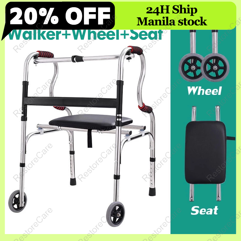 RestoreCare Stainless Steel Heavy Duty Walker For Elderly Foldable With ...