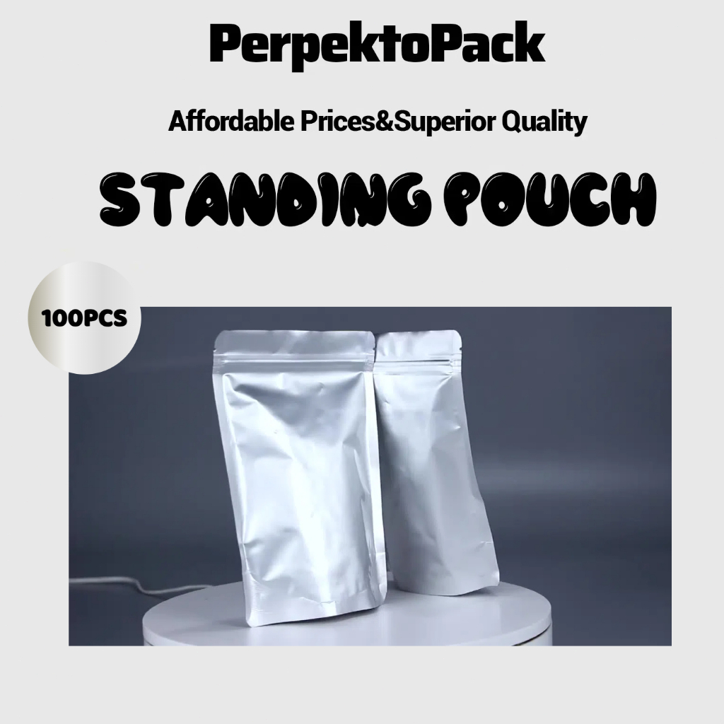 100pcs Full Metallic Standup Pouch Resealable Pouch Aluminum Foil Packaging Storage Coffee ...