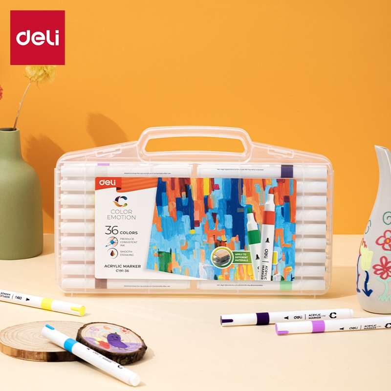 Deli 12/24/36 Colors Acrylic Paint Marker Set Waterproof Art Pens for ...