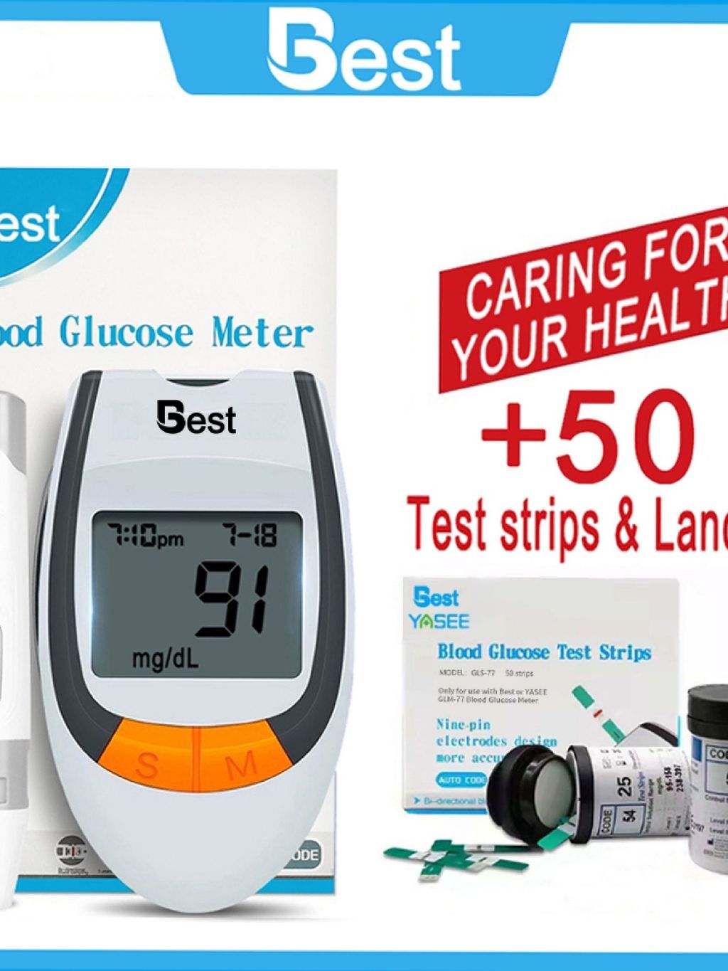 Best GLM-77 Glucmeter Set Blood Glucose Meter FREE 50pcs strips lancets ...