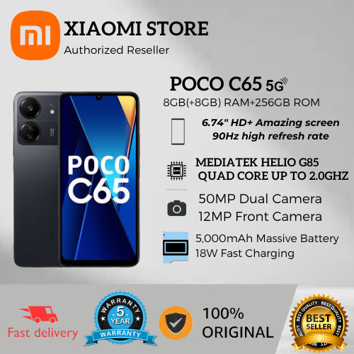 POCO C65 8+256GB SMART PHONE 50MP AI Triple Camera Smooth 6.74" 90Hz Display Massive 5000mAh ...