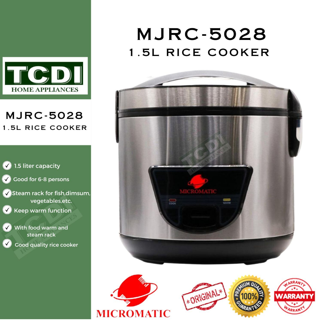 MICROMATIC Jar type Rice Cooker with Steamer 1.5L 8 CUPS (MJRC-5028 ...