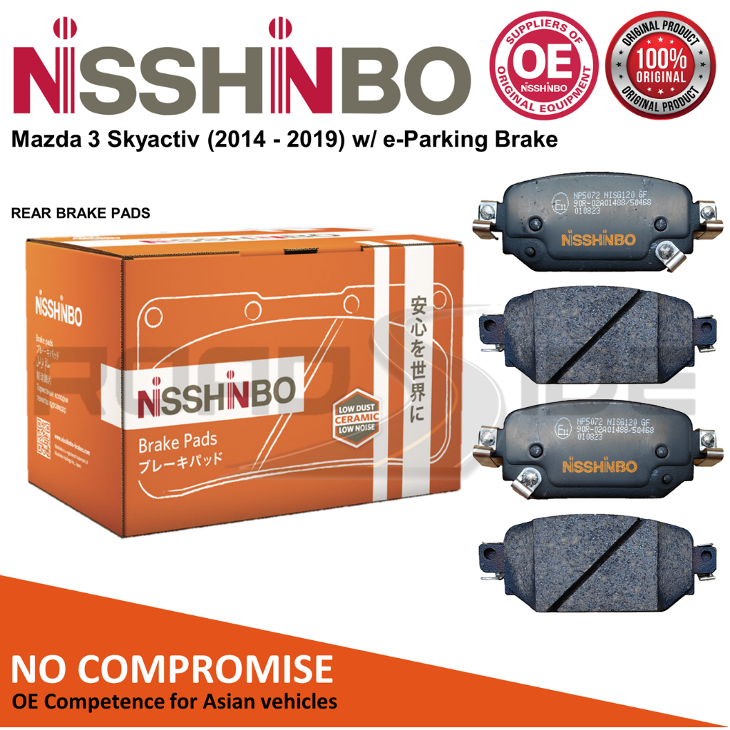 NISSHINBO Rear Brake Pads with SHIMS for Mazda 3 Skyactiv (2014 - 2019 ...