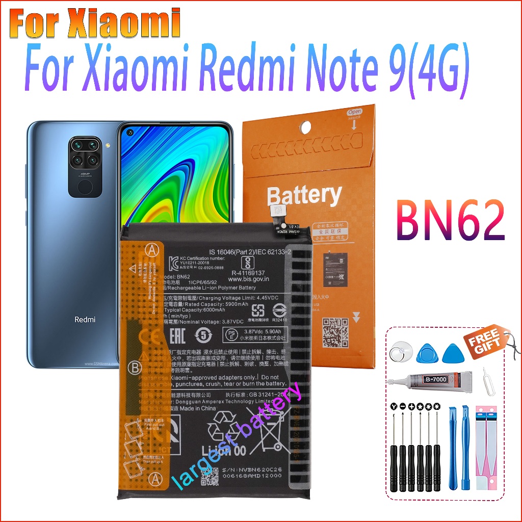 Orginal New 6000mAh BN62 Battery For Xiaomi Redmi Note 9(4G) Batteries ...