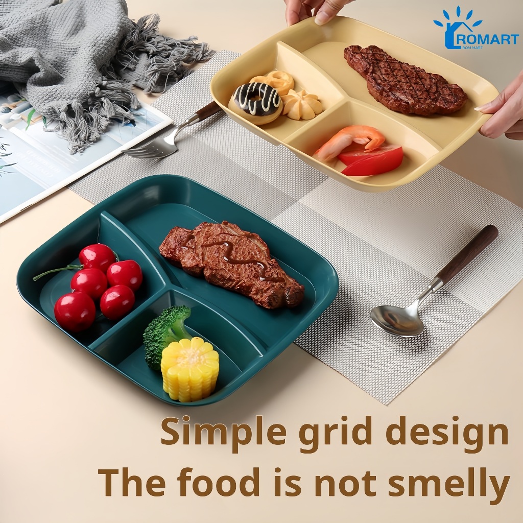 ROMART Home Microwave Heated Food Plate Healthy Meal Plan Grid Plate ...