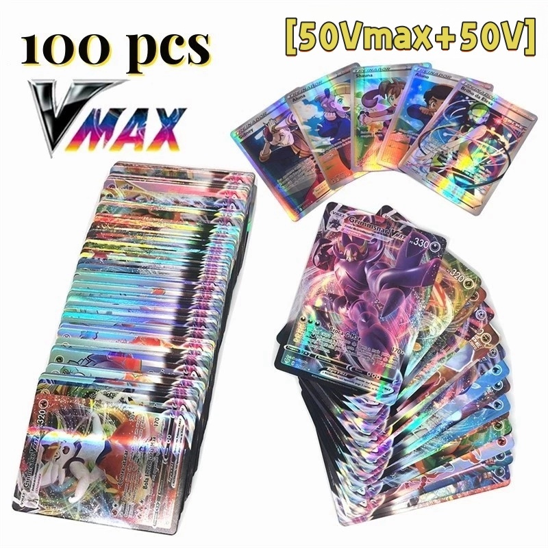 100pcs English Version Pokemon Card featuring Vmax Gx 100 Tag Team Game ...