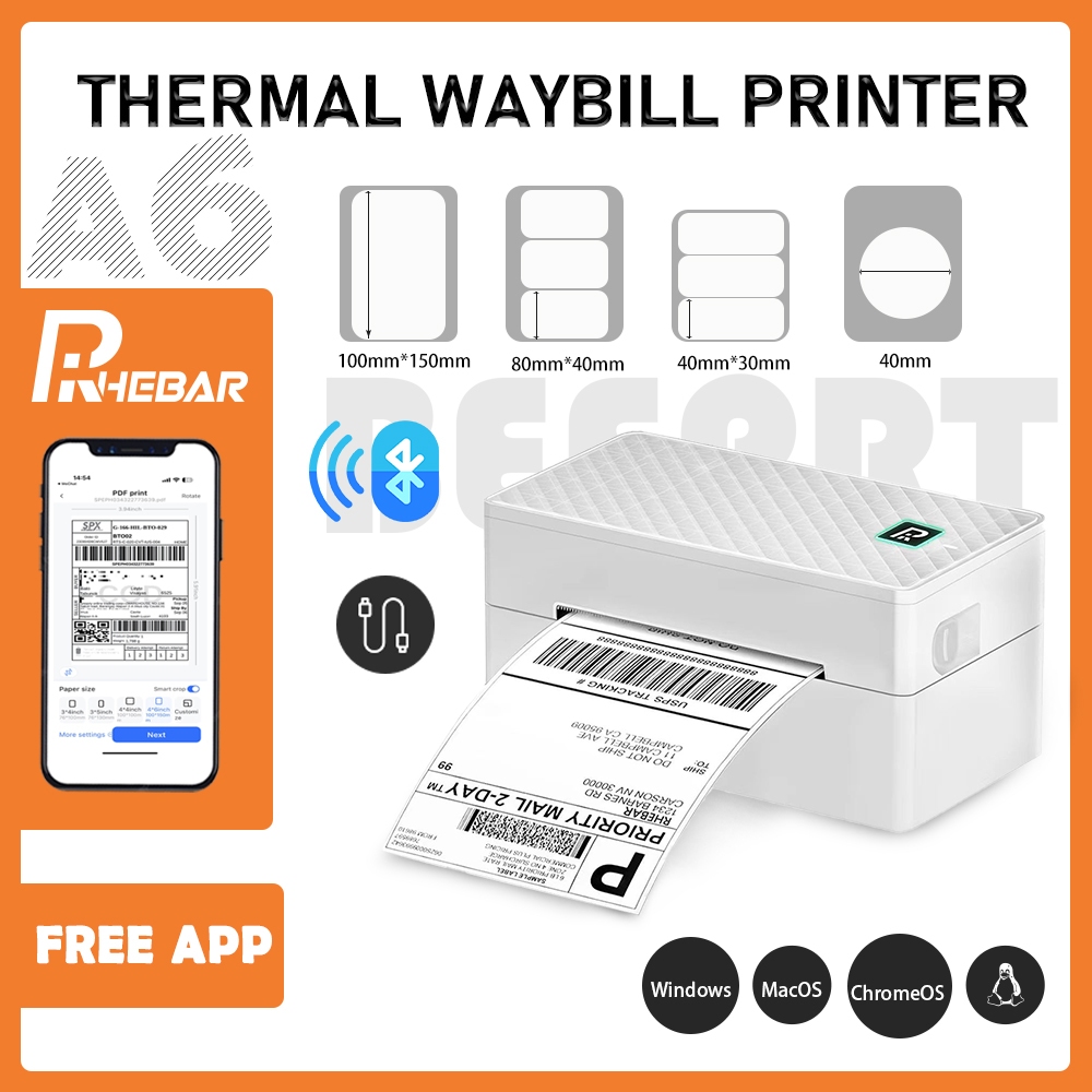 Rhebar Waybill Printer thermal Sticker Printer- Bluetooth & USB A6 ...