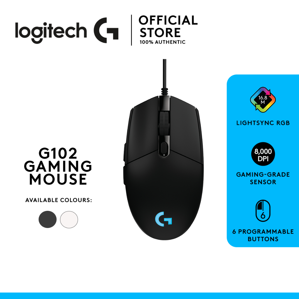 Logitech Gaming Mouse G102 LIGHTSYNC 8,000 DPI Customizable RGB Lighting 6 Programmable Button ...