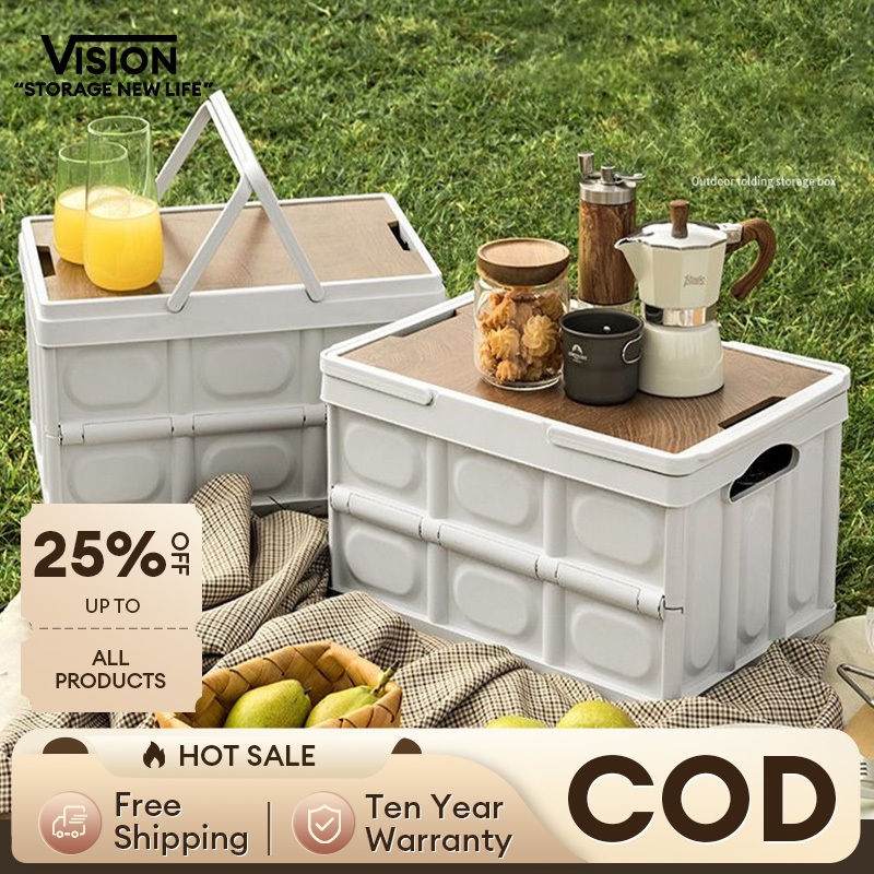 VISION 50L Outdoor Camping Foldable Storage Box With Wooden Trunk ...