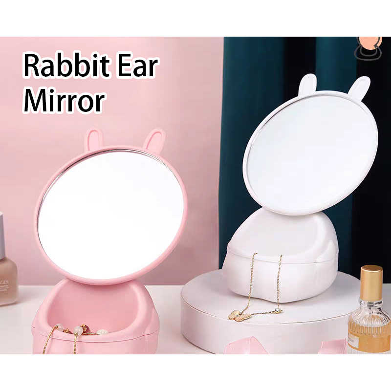 Rabbit ear mirror with storage makeup mirror tool vanity mirror ...
