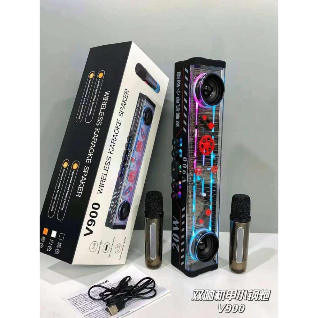 V900 Karaoke Bluetooth Speaker Sound Bar with Dual Wireless Mic with ...