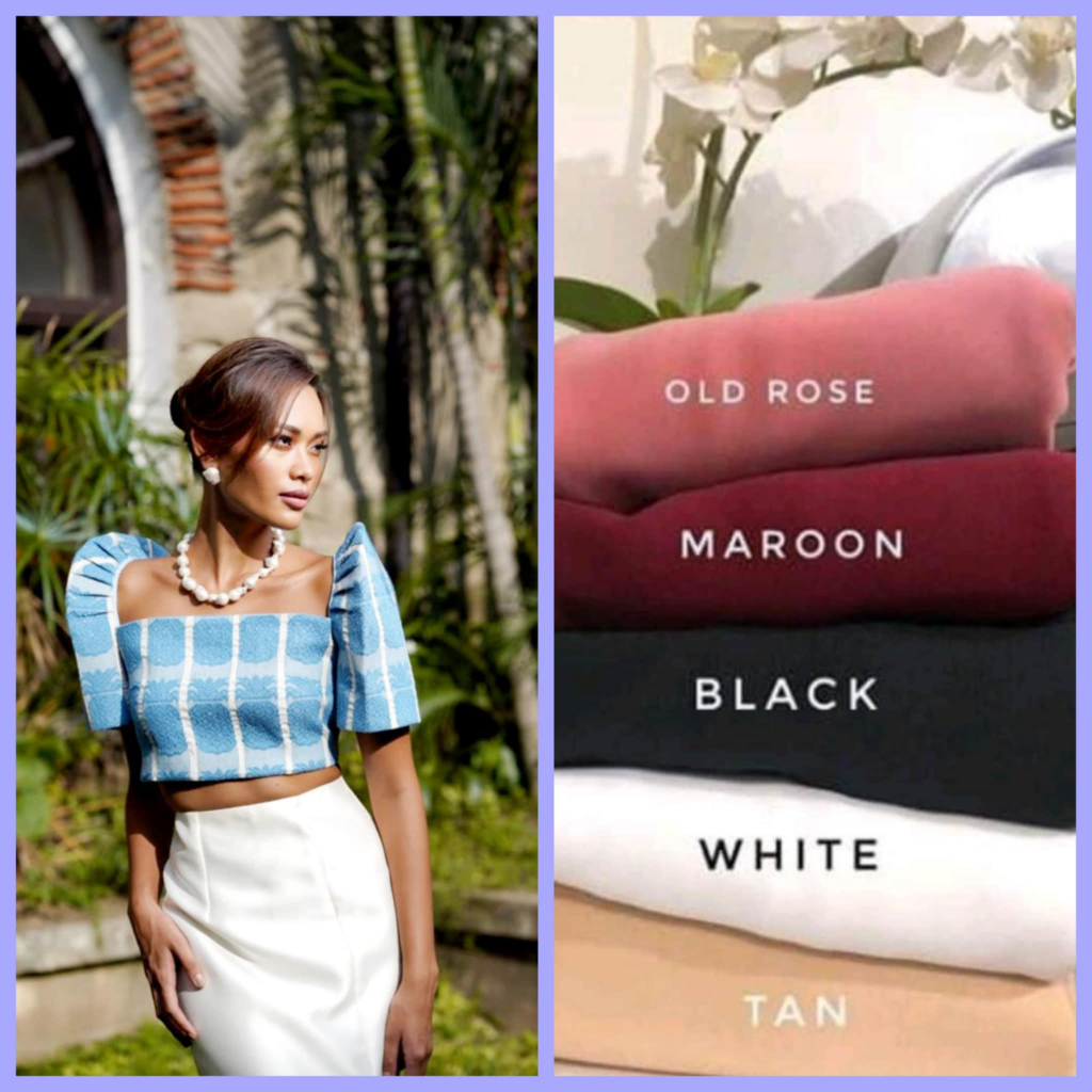 Fina Korean knitted Square Neck Modern Filipiniana Top Blouse | Shopee Philippines