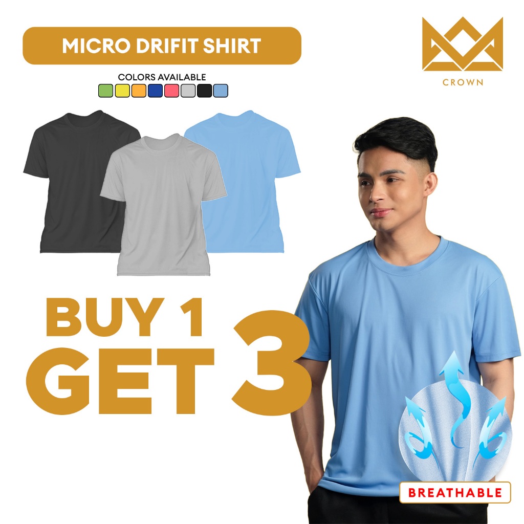 Crown BUY 1 GET 3 Micro Drifit Round Neck Tshirt for Men Women Active ...