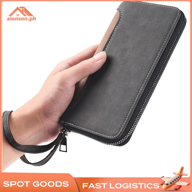 Retro Men's Long Wallet Zipper Matte Texture Multi Handbag Functional ...