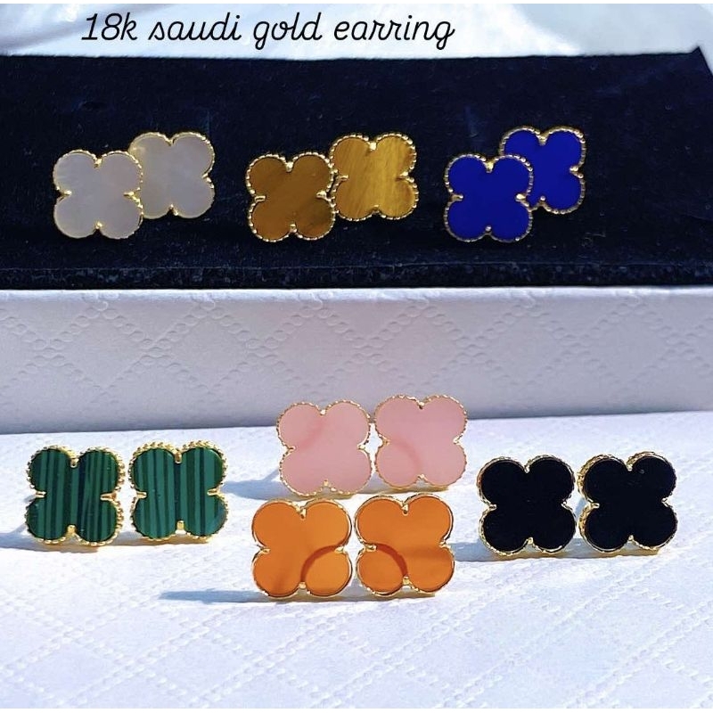 18K Saudi Gold Clover Stud Earrings 10mm | Shopee Philippines