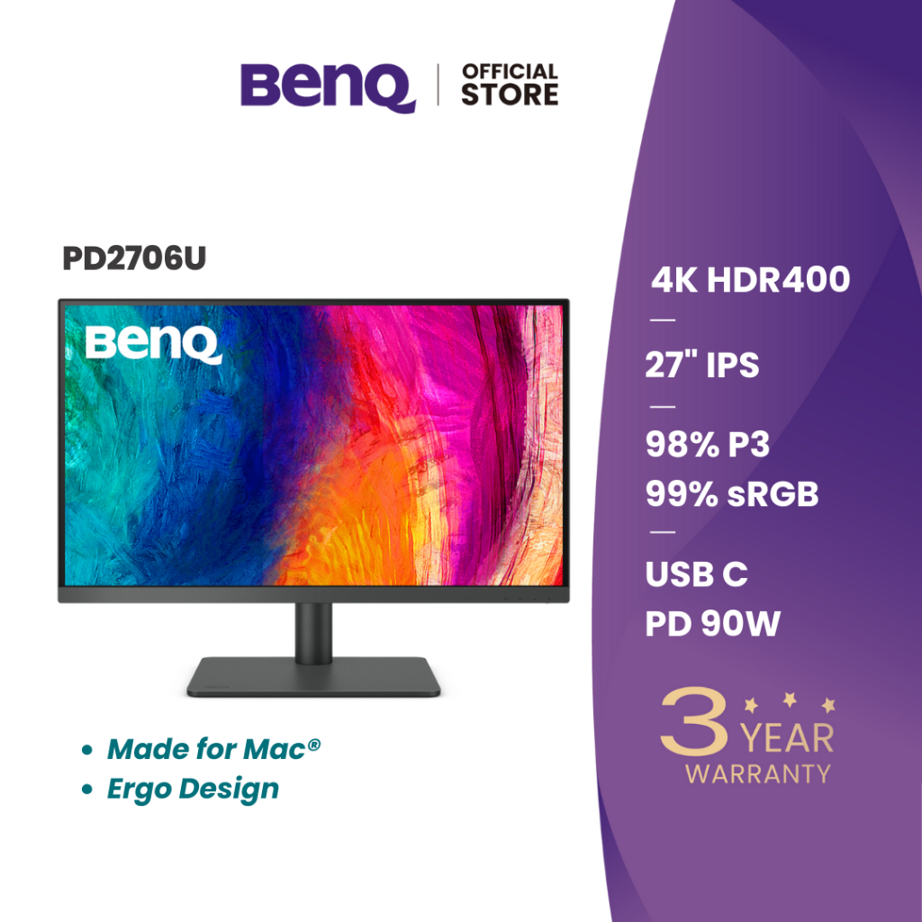 BenQ PD2706U｜27-inch｜Mac-Ready Designer Monitor | 4K UHD IPS USB C｜P3 ...