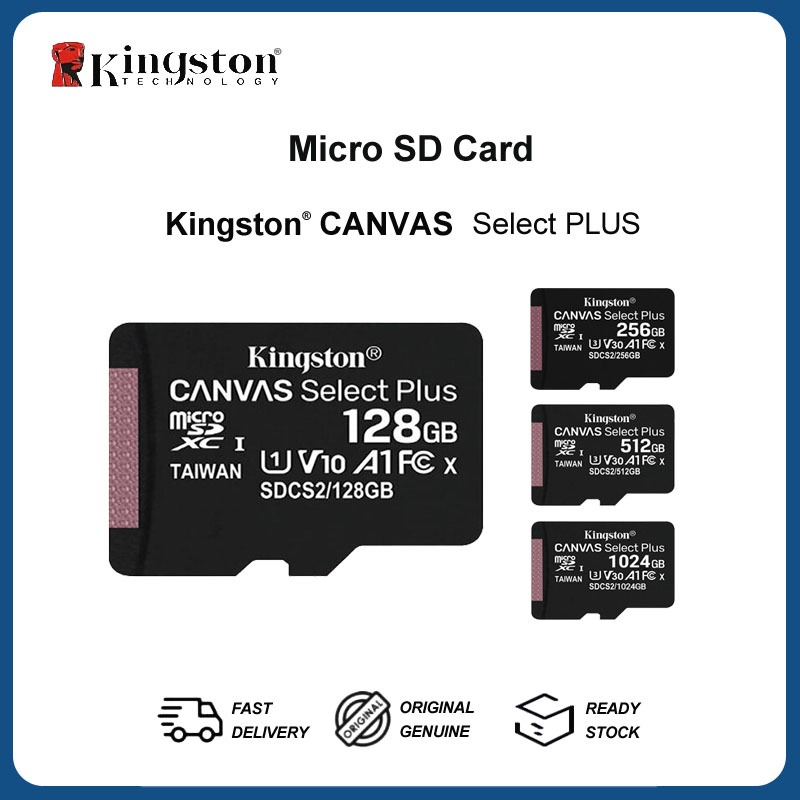 Kingston Memory Card Micro SD Card Canvas Select Plus 1TB 512GB 256GB 128GB with Android A1 ...
