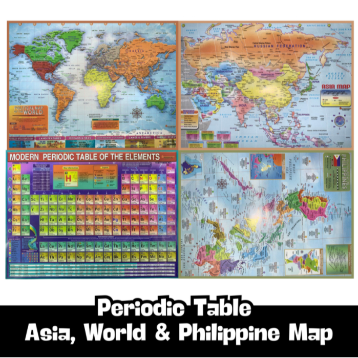 10PC Periodic Table / World Map / Map of Asia / Philippine Map (Size ...