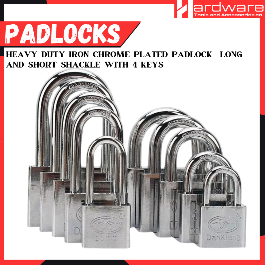 Heavy Duty Iron Chrome Plated Padlock Short and long beam Outdoor ...