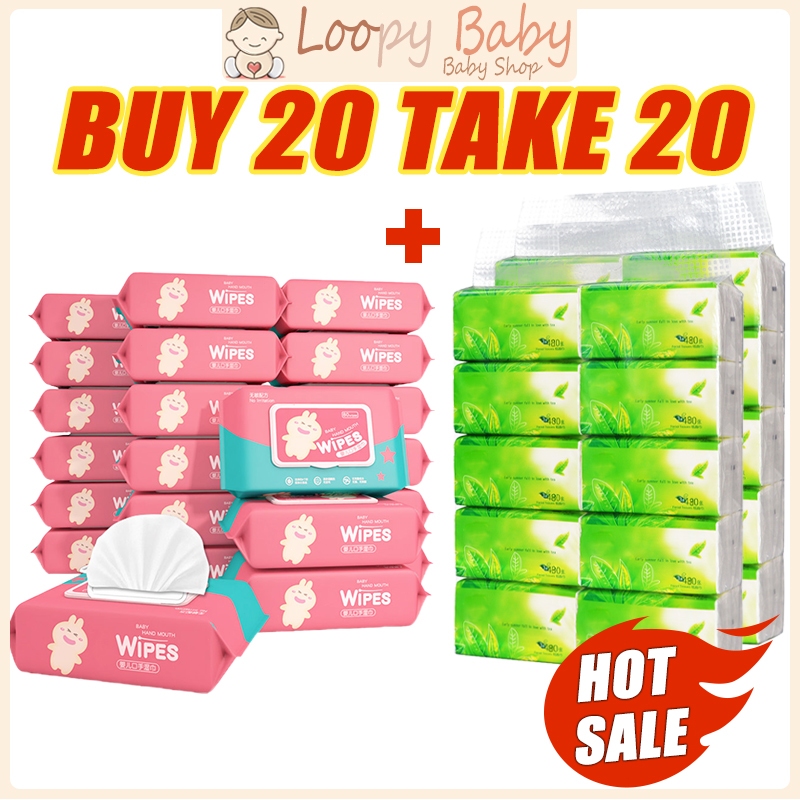 40Pcs Baby Wipes And Tissue Bundle Combo Unscented baby wipes 10 Packs ...
