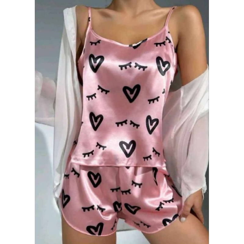 Premium Satin Terno Short Nightwear Set Silk Lingerie (Asian Sizes ...