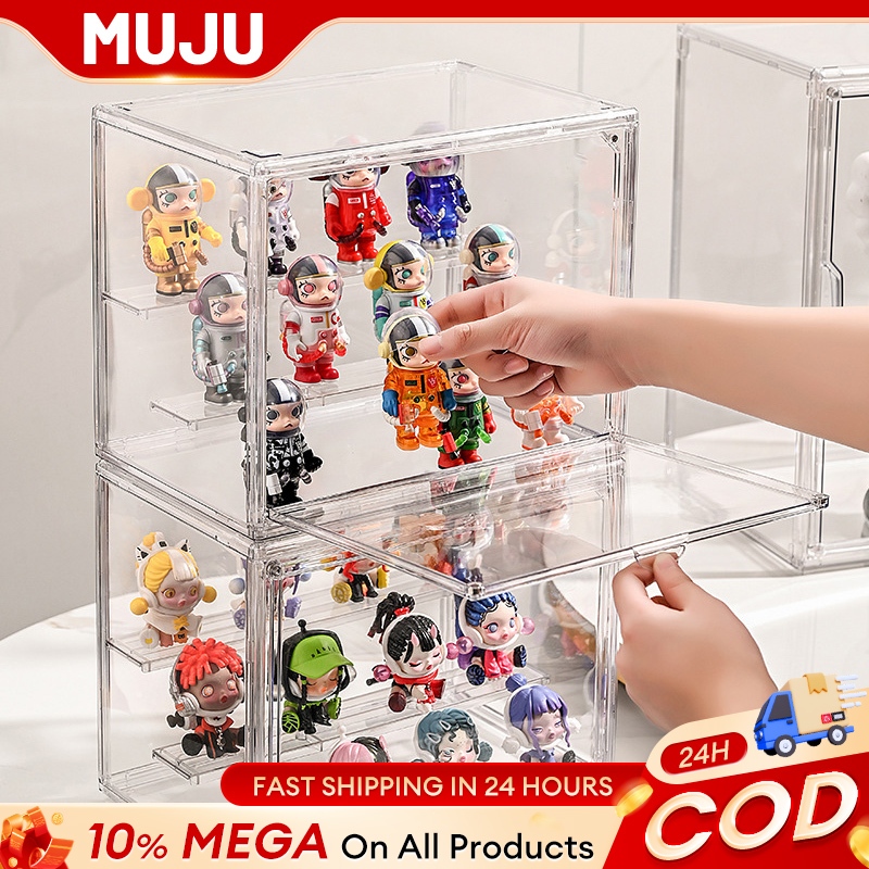 MUJU Acrylic Display Case Boxes Stackable Magnetic Dustproof Box ...