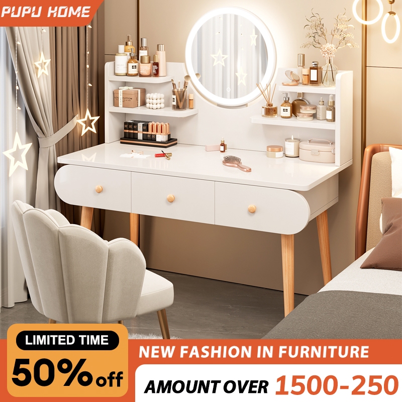 Vanity Table With Mirror LED Dresser Ins Dressing Table With Drawer ...