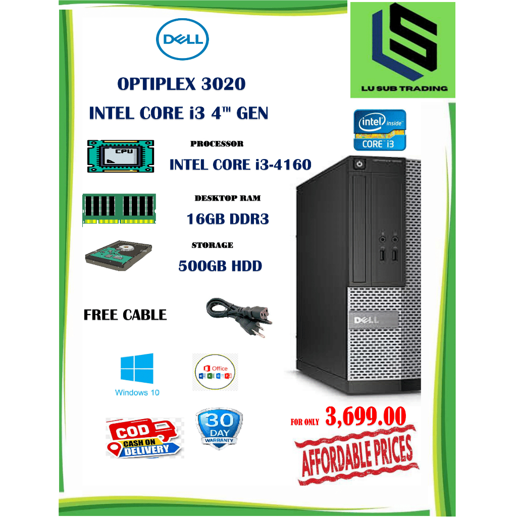 DELL OptiPlex 3020 Core i3 4th GEN 3.60Ghz 16GB DDR3 500GB HDD | Shopee ...