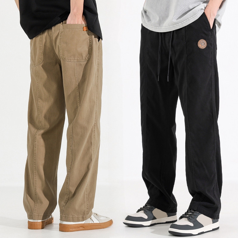 Korean Baggy Pants Straight Men's Men Stripe Texture Cut Slacks Slocks ...