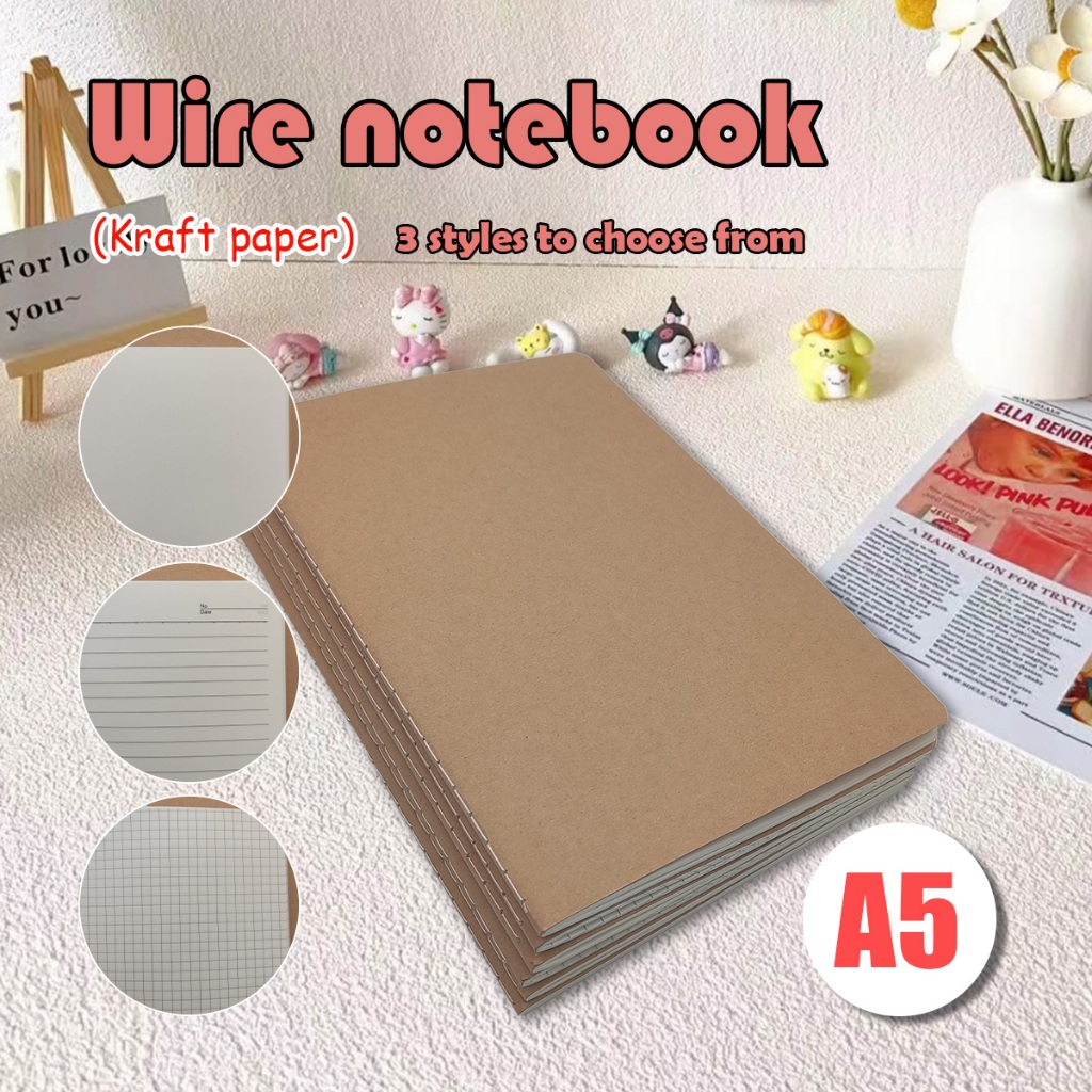 A5 Kraft Notebook Line/Grid/Blank 36Sheets Notebook Aesthetic Math ...
