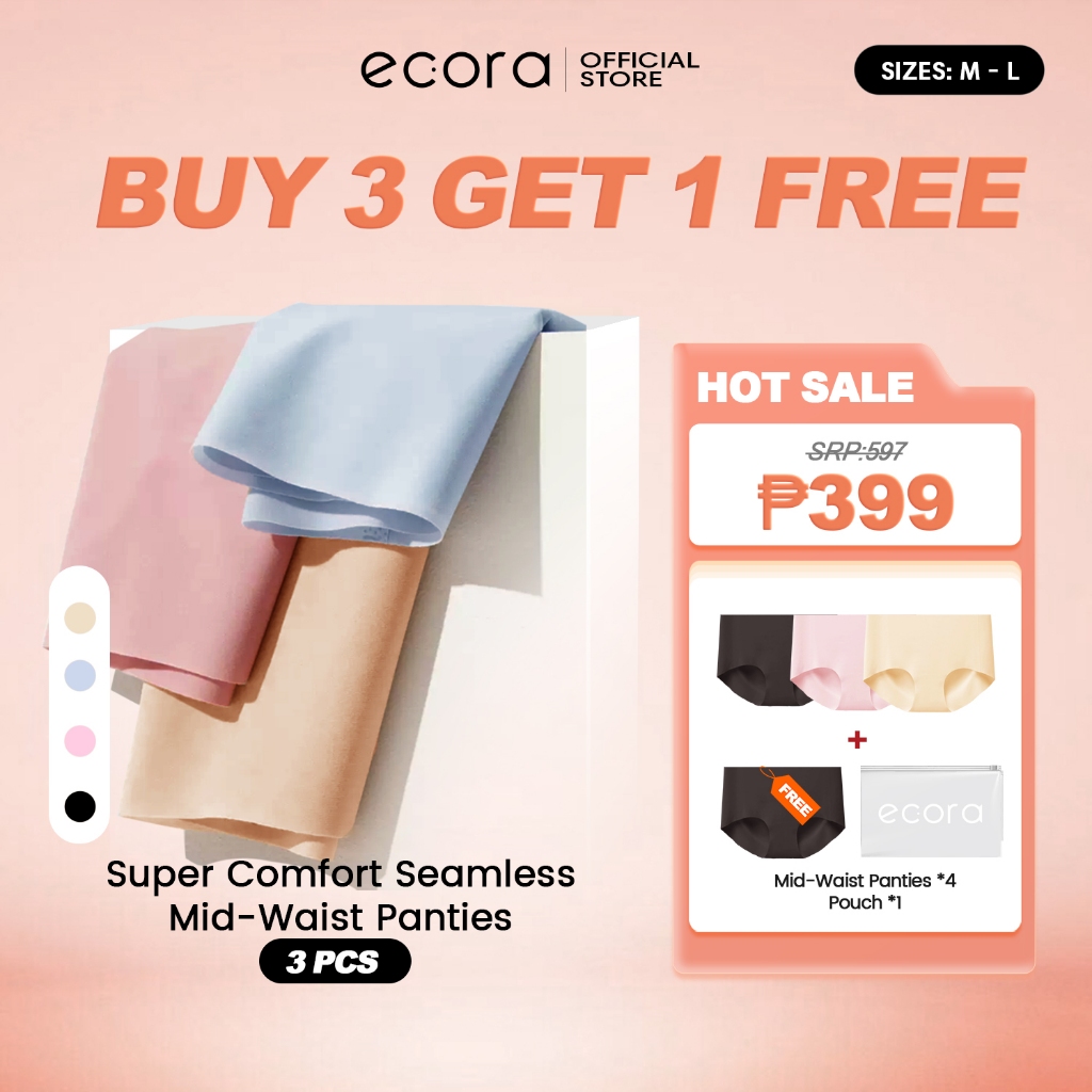 [BUY 3 GET 1] ecora | 3 PCS Mid-waist Seamless Panty, Women Underwear ...